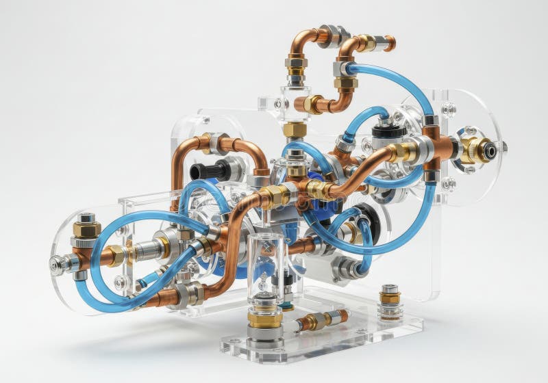 Complex Piping System Assembled on Clear Acrylic Structure Stock ...