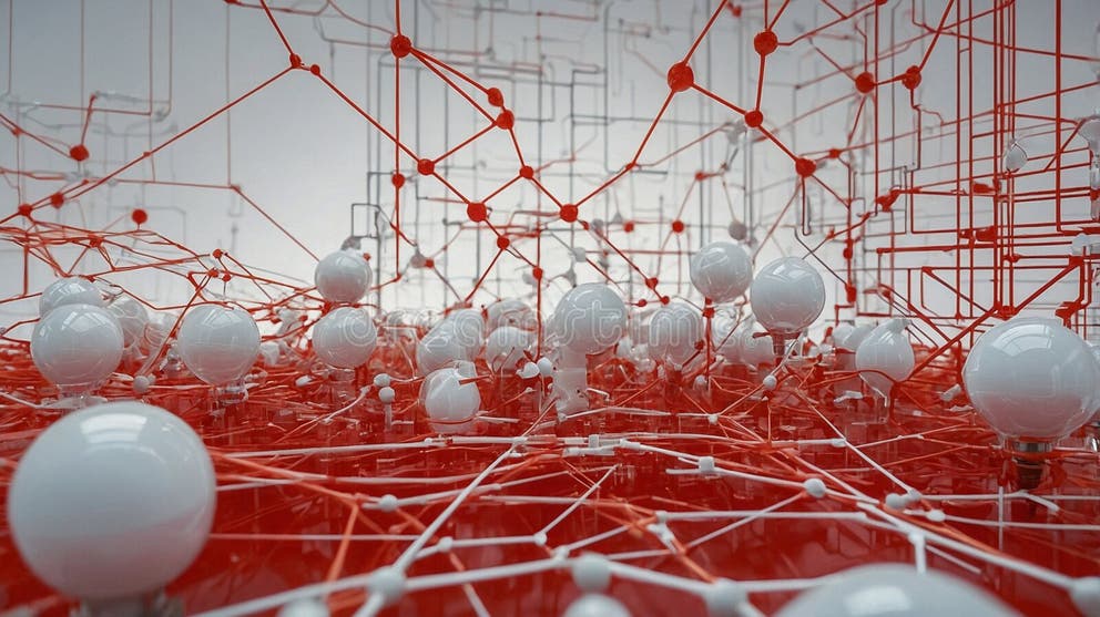 Complex Red and White Molecular Network Structure Stock Illustration ...