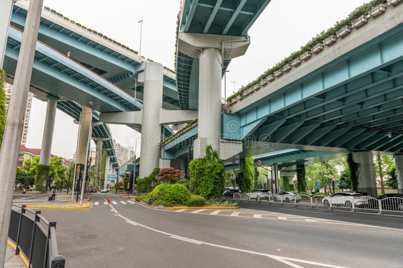 Complex Road Intersection with Bridges Stock Image - Image of dense ...