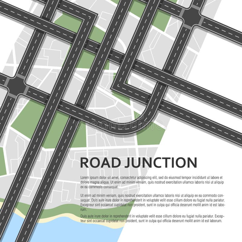 Complex Road Junction with Place for Text. Top View Stock Vector ...