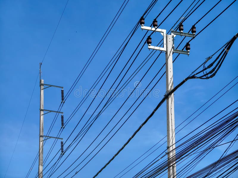 Complex Roadside Electrical Wires with Lamp Post Stock Photo - Image of ...
