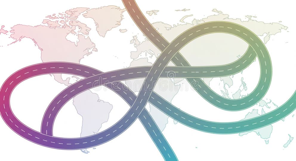 Complex Roadway Intertwined in an Infinity Loop Overlays a Faint World ...