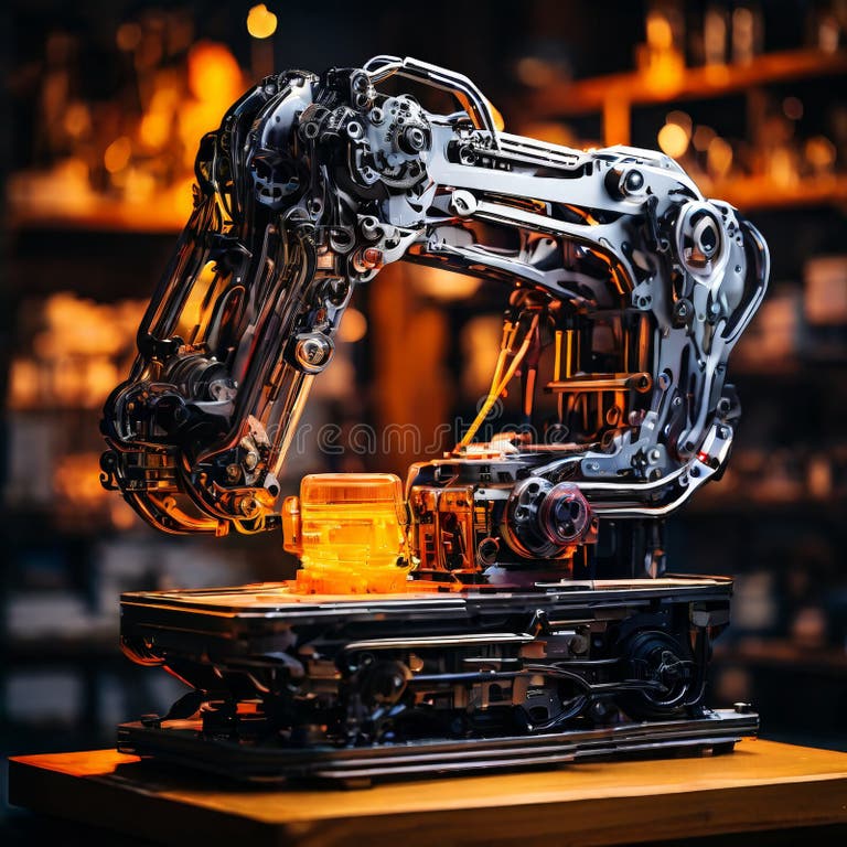 Complex Robotic Arm in a High-tech Workshop Setting Stock Photo - Image ...