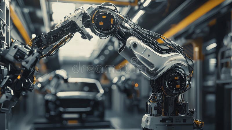 Complex Robotic Arm Mechanics in High-tech Workspace Stock Illustration ...