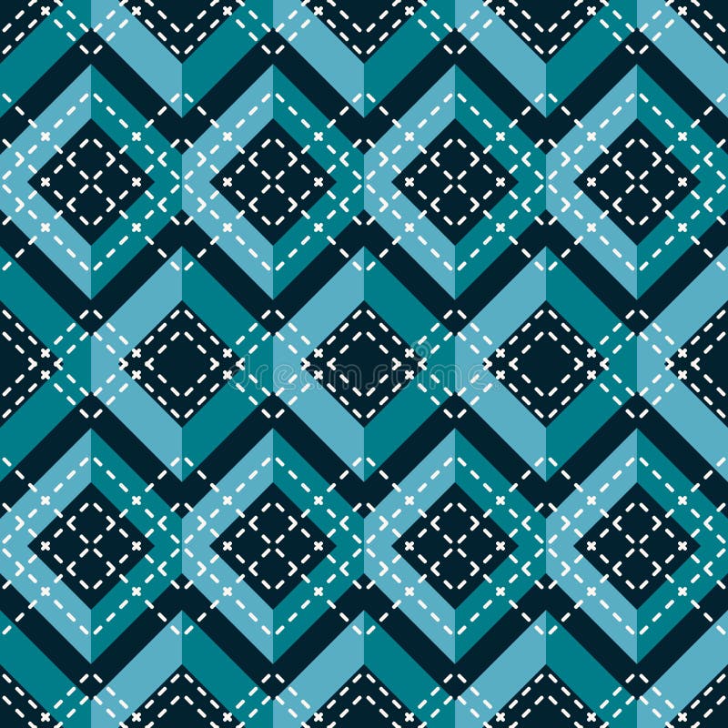 Complex Seamless Pattern Of Blue Zigzag With Cross White Stitching ...