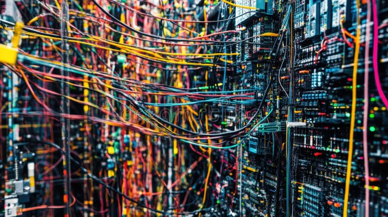 Complex Server Room Wiring Representing Modern Technology and Cyber ...