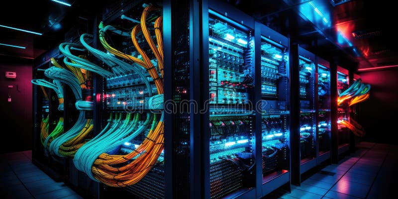 Complex Server Hardware with Various Cables and Connectors Stock Photo ...