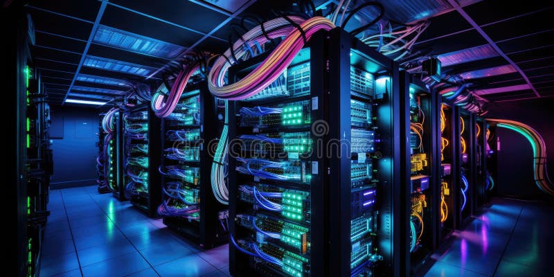 Complex Server Hardware with Various Cables and Connectors Stock Photo ...