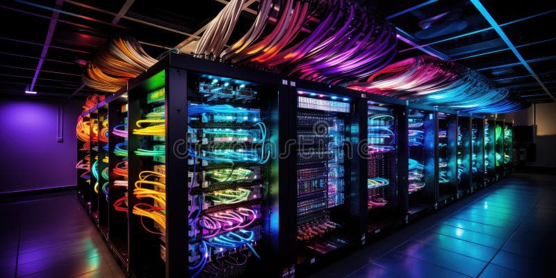 A Complex Set of Wires and Cables Converge in Data Center Where Server ...