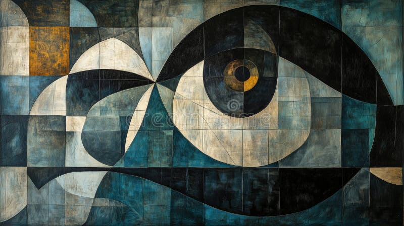 Abstract Cubist-style Painting of an Eye and Geometric Shapes. Stock ...