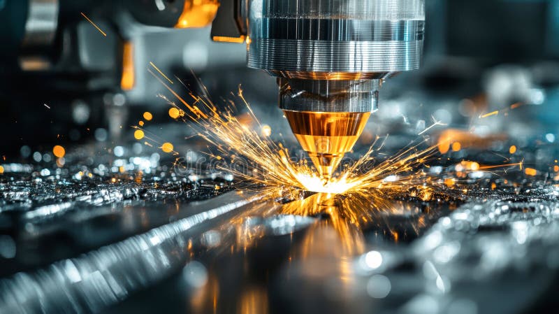 Complex Shapes Take Form in CNC Machining with Sparks Illuminating ...