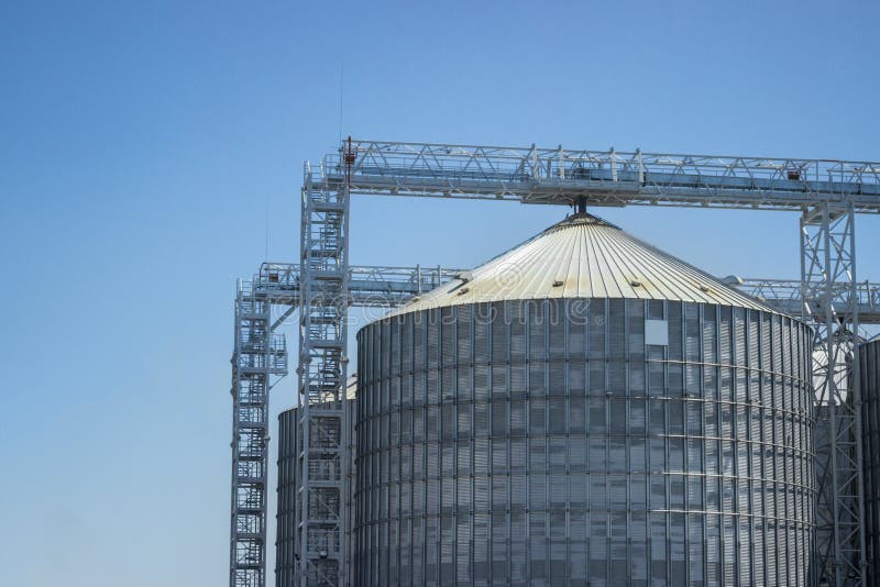 Industrial Storage of Raw Materials in Silos. Granary in the Open Sky ...