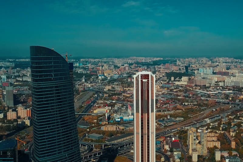 Complex of Skyscrapers Moscow City. Modern Construction in Moscow Stock ...