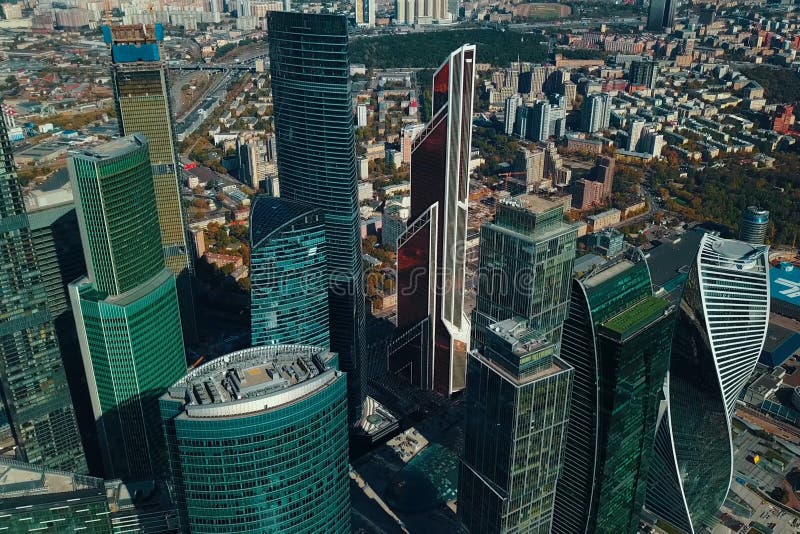 Complex of Skyscrapers Moscow City. Modern Construction in Moscow Stock ...