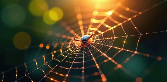 Complex Spiderweb Structure, Sunlight Illuminating Silk Threads ...