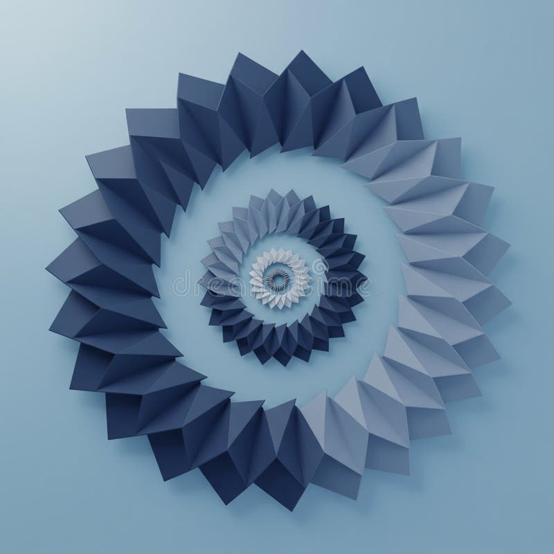 A Complex Spiral Pattern with Layered, Angular Shapes in Varying Shades ...