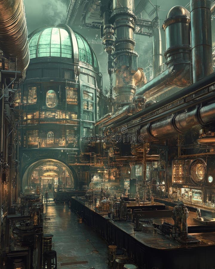 Complex Steampunk-inspired Industrial City with Illuminated Structures ...