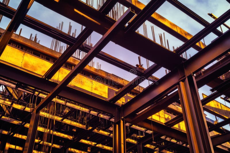 Complex Steel Beam Grid Construction Scene with Industrial Framework ...
