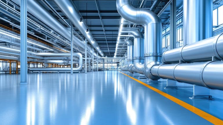 Complex Steel Piping and Lines Guide Flow Paths in an Industrial Plant ...