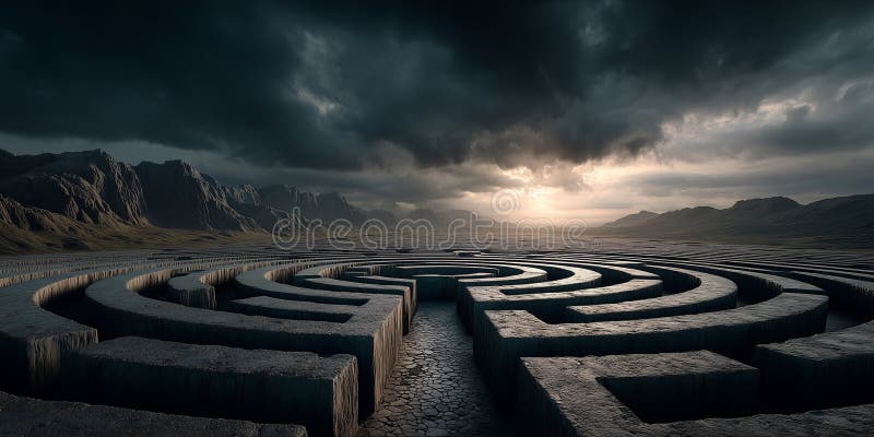 A Complex Stone Maze with High Walls and a Central Path, Creating an ...