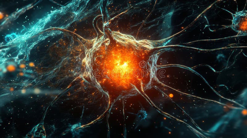 Complex Structure of a Neuron Showcasing Vibrant Energy and Activity in ...