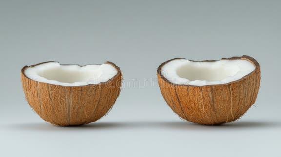 The Complex Surface Details of Lone Full and Half Coconut Shells Stock ...