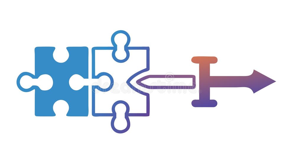 Complex System Connection: Puzzle Pieces and Arrows, Vector Design ...