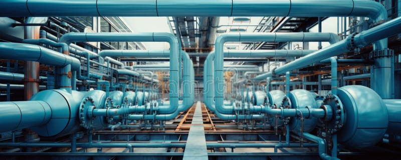 A Complex System of Large Industrial Pipes and Valves Intertwining in a ...