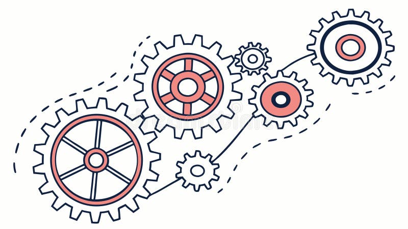 Complex System of Multiple Interlocking Gears, Signifying Intricate Processes, Vector Design ...