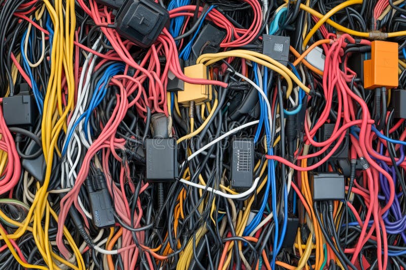 Complex Tangle of Multicolored Wires and Connectors Representing ...