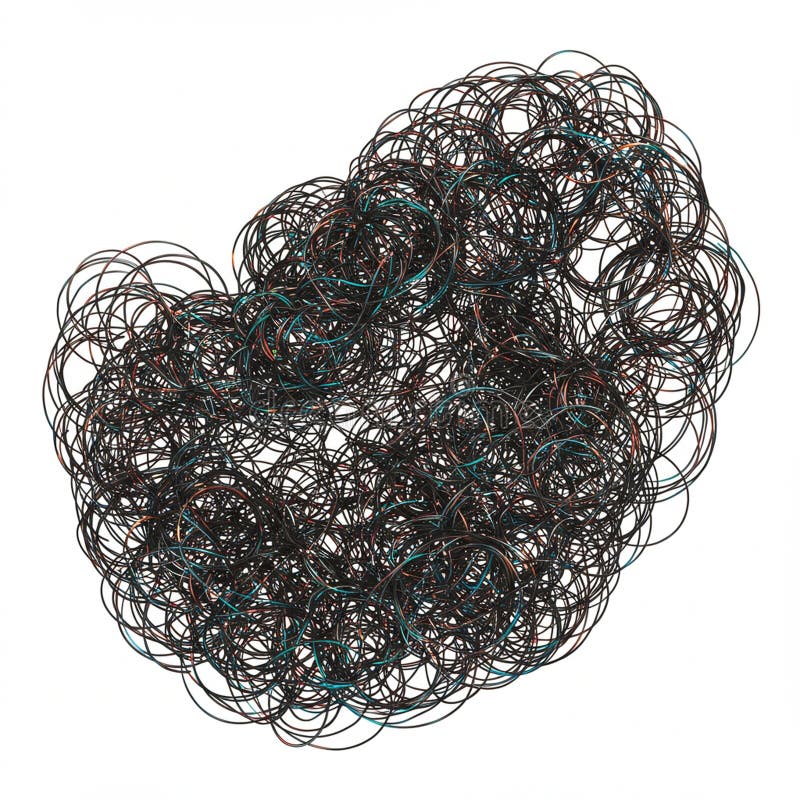 A Complex Tangle of Thin, Black, and Teal Lines Forms an Abstract ...
