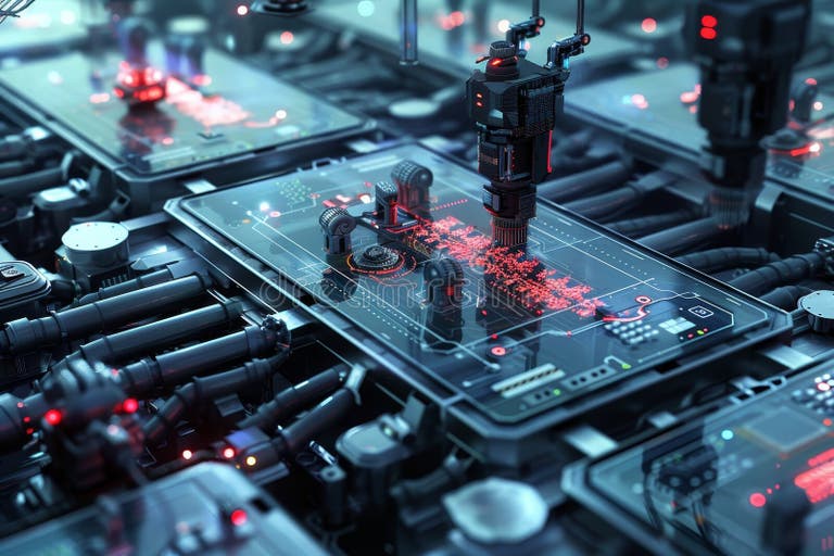 A Complex Technological Setup Features Detailed Circuits and Robotic ...