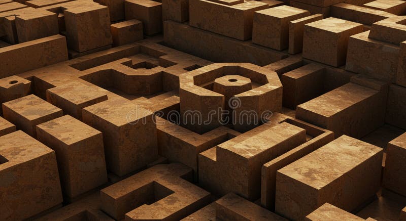 A Complex Three-dimensional Maze Made of Textured, Earth-toned Cubic ...