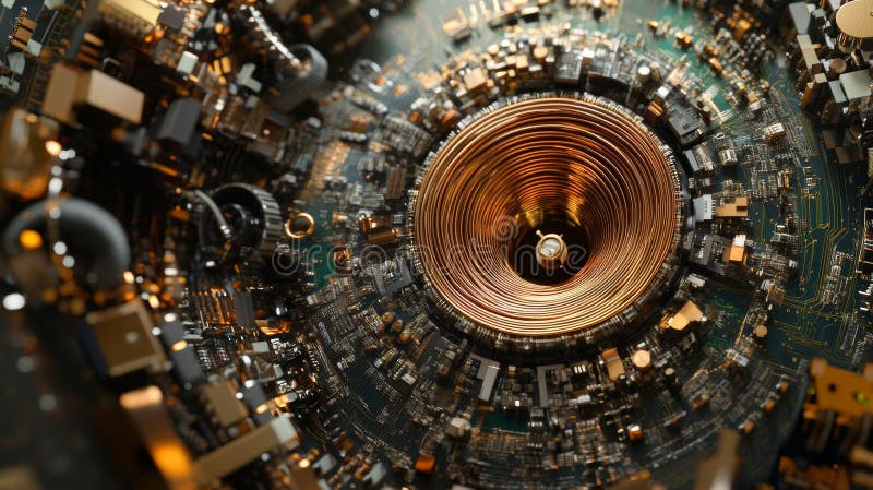 Complex Toroidal Inductor with Copper Wire Core Surrounded by Various ...