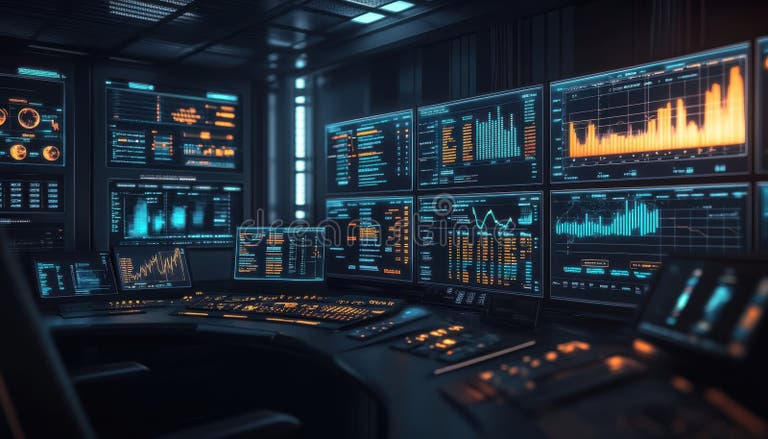Advanced Trading Workstation with Multiple Screens Displaying Market ...