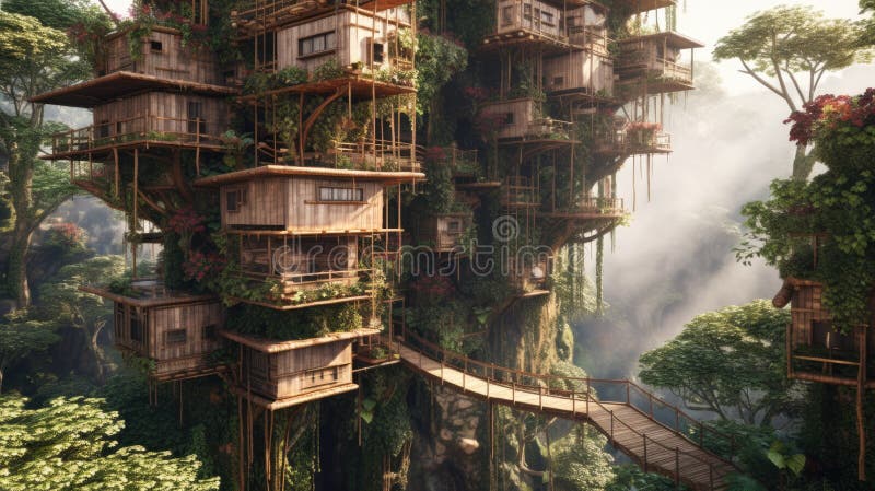 The Complex Tree House with Multiple Floors in Tropical Jungle ...