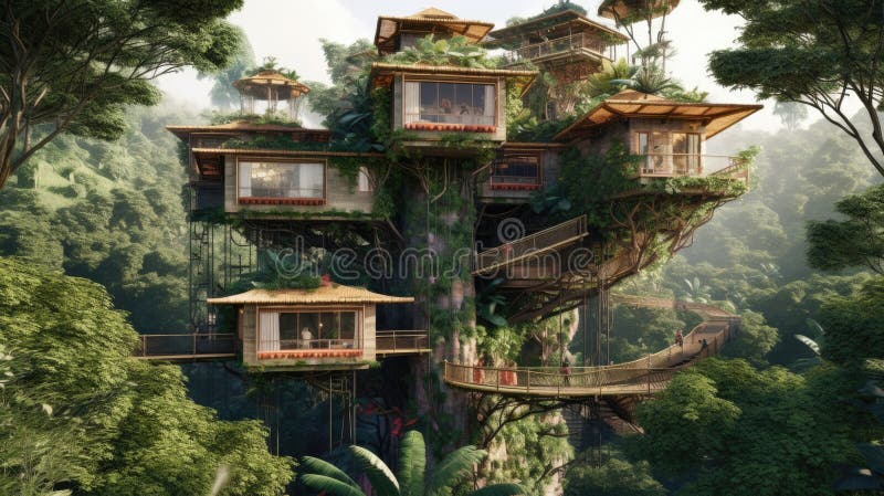 The Complex Tree House with Multiple Floors in Tropical Jungle ...