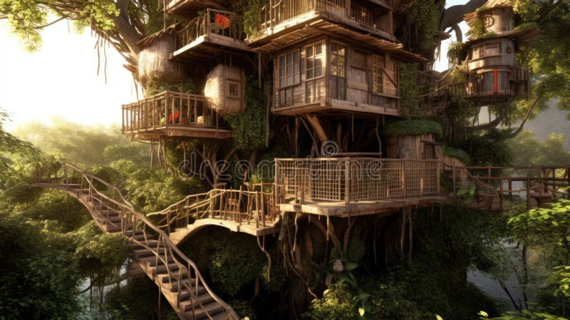 The Complex Tree House with Multiple Floors in Tropical Jungle ...