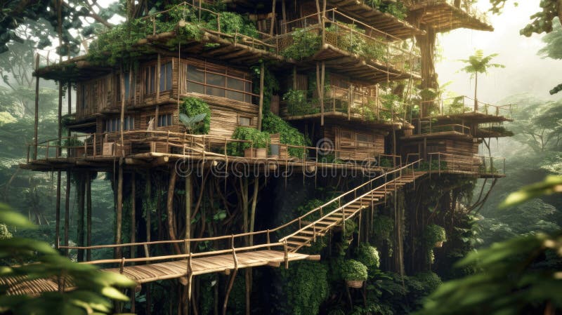 The Complex Tree House with Multiple Floors in Tropical Jungle ...