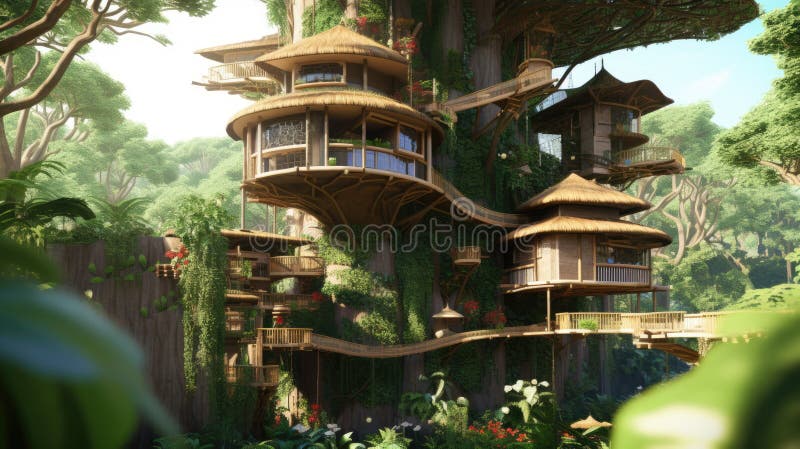 The Complex Tree House with Multiple Floors in Tropical Jungle ...