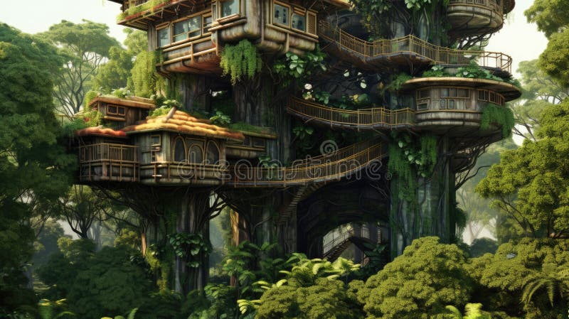 The Complex Tree House with Multiple Floors in Tropical Jungle ...