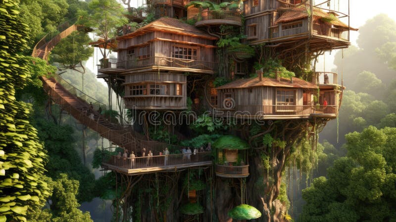 The Complex Tree House with Multiple Floors in Tropical Jungle ...