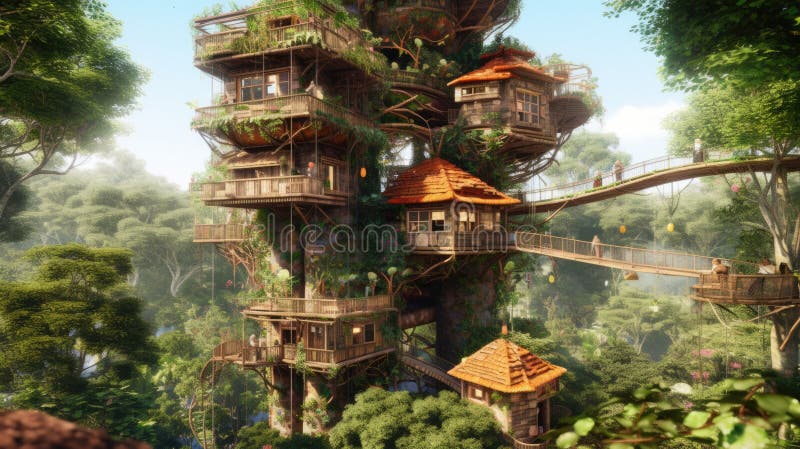 The Complex Tree House with Multiple Floors in Tropical Jungle ...