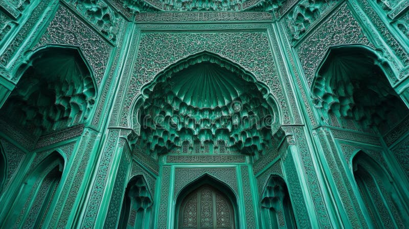 The Complex Turquoise and Gold Interior of a Mosque, Exhibiting Islamic ...
