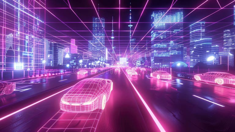 Complex Urban Grid in Virtual Reality, with Lights and Hover Cars ...