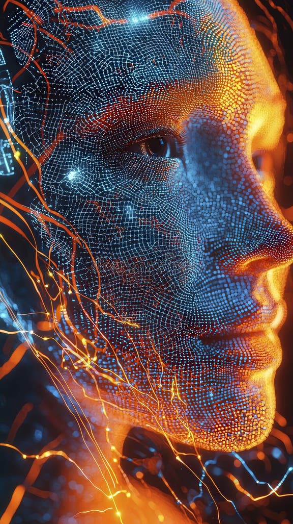 Complex Virtual Face Illuminated by Dynamic Circuitry Stock ...