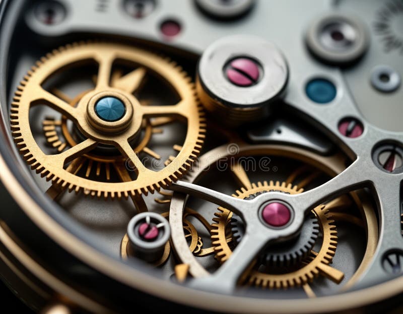 Complex Watch Movement Intricate Gears, Components. Detailed Closeup ...