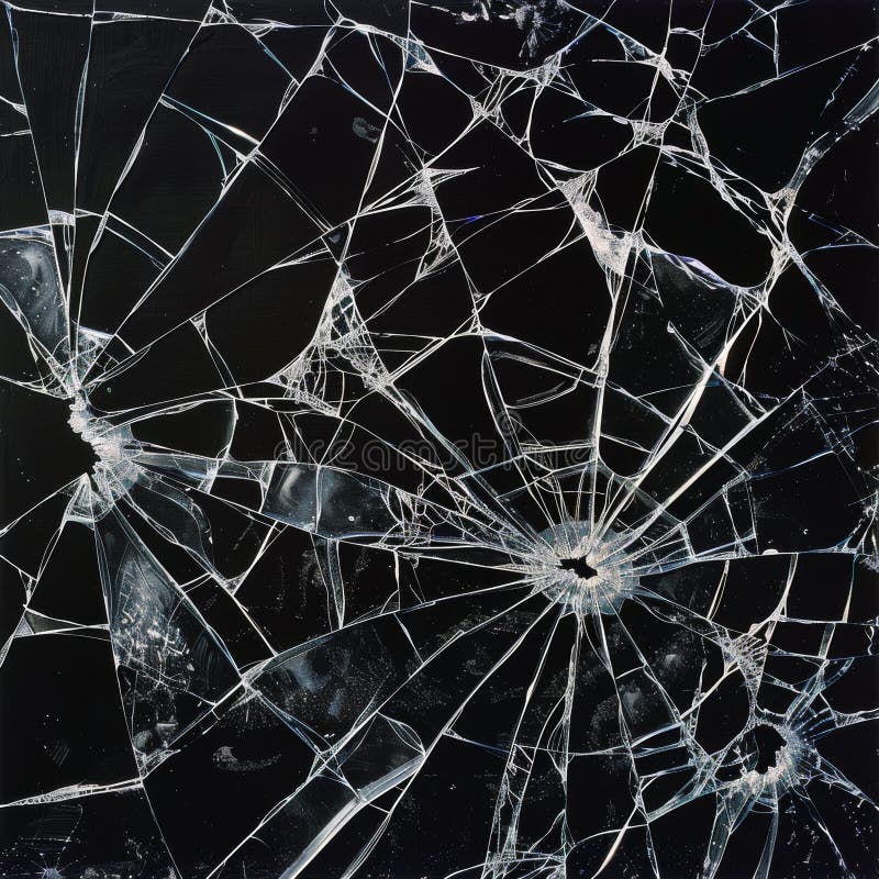 Complex Web of a Shattered Glass Pane Against a Dark Backdrop Stock ...