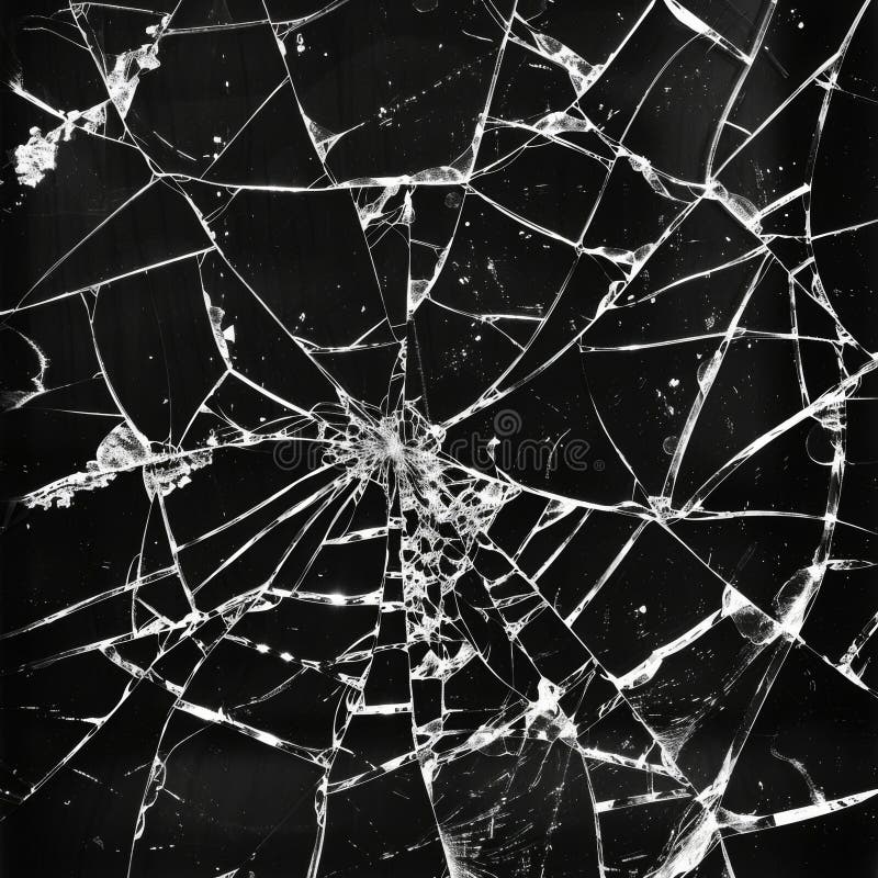 Complex Web of a Shattered Glass Pane Against a Dark Backdrop Stock ...