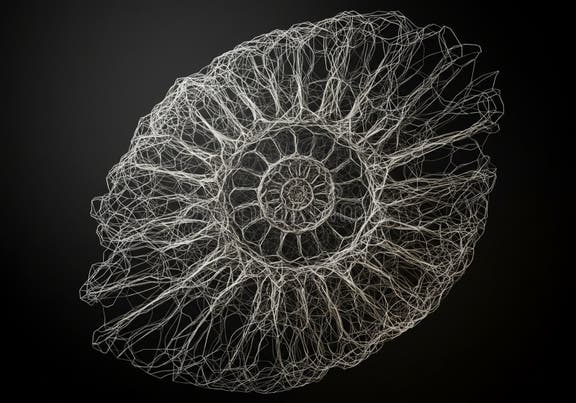 A Complex, Wireframe Structure Resembling an Ammonite Fossil is Set ...
